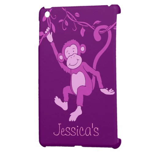 Kids girls name purple monkey ipad mini case | Zazzle