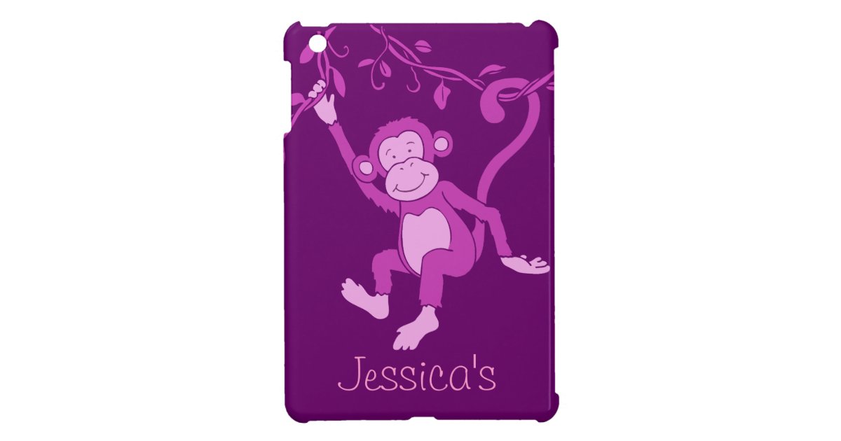 Kids girls name purple monkey ipad mini case | Zazzle
