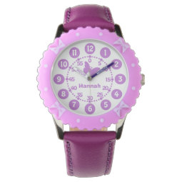 Kids girls purple & white personalized wrist watch | Zazzle