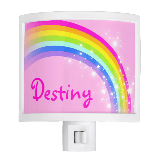 Kids girls rainbow pink name night light | Zazzle