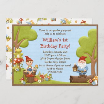 Kids Gnome Birthday Party Invitation | Zazzle