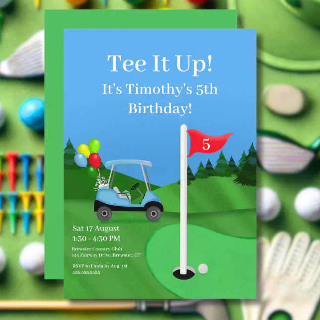 Kids Golf Cart On Course Birthday Invitation | Zazzle
