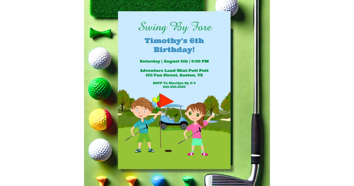 Kids Golf Putt Putt Birthday Invitation | Zazzle