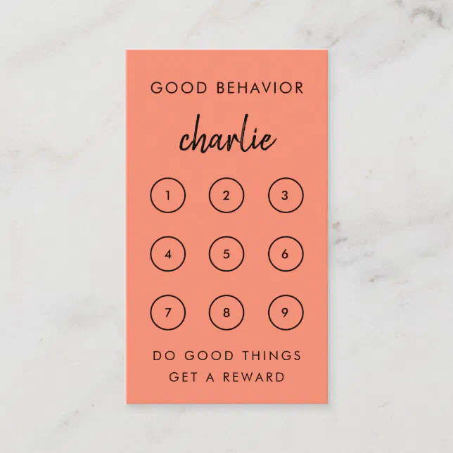 Kids Good Behavior | Coral Pink Reward Punch Card | Zazzle
