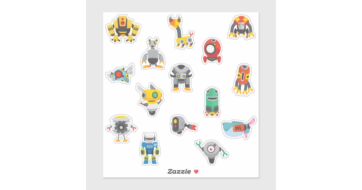 Kids Goofy Cartoon Robots Sticker | Zazzle