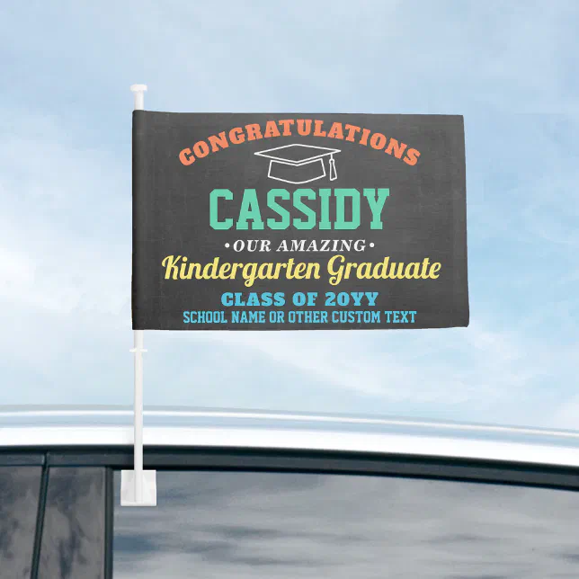 Kids Graduation Kindergarten & Preschool Parade Car Flag | Zazzle