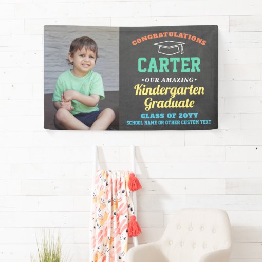 Kids Graduation Kindergarten Preschool Photo Cute Banner | Zazzle