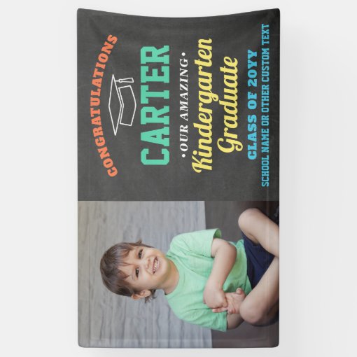 Kids Graduation Kindergarten Preschool Photo Cute Banner | Zazzle