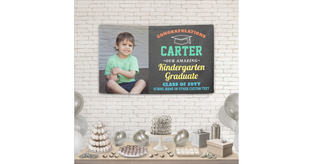 Kids Graduation Kindergarten Preschool Photo Cute Banner | Zazzle