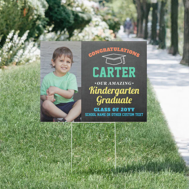 Kids Graduation Kindergarten Preschool Photo Yard Sign | Zazzle