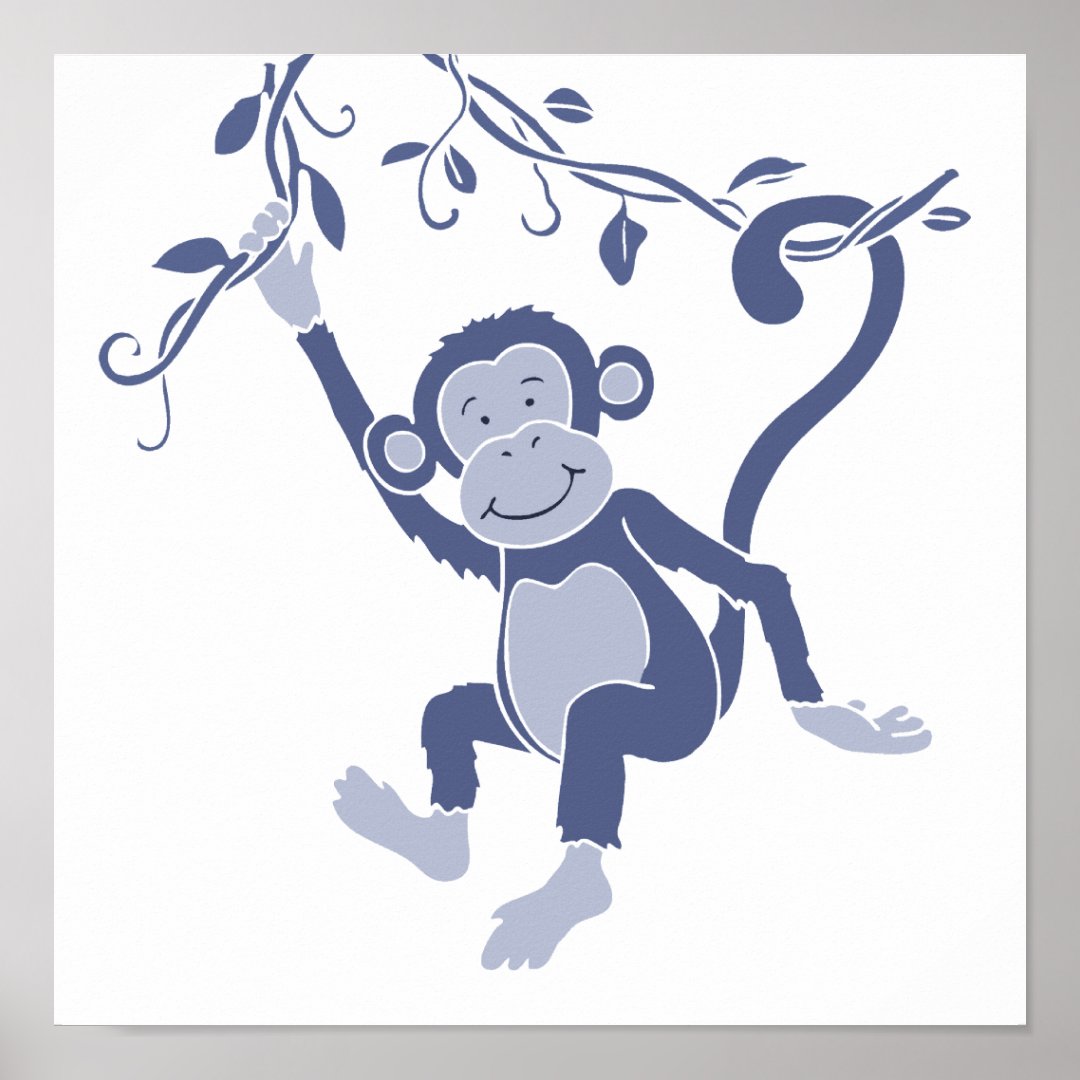 Kids graphic blue monkey poster | Zazzle