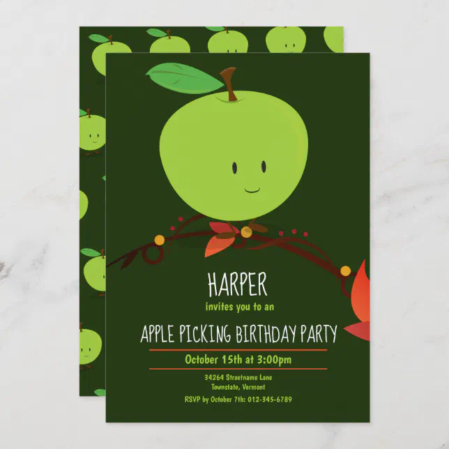 Kid's Green Apple Picking Birthday Party Invitation | Zazzle