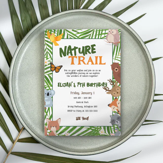 Kid's Green Nature Trail Park Animals Birthday Invitation | Zazzle