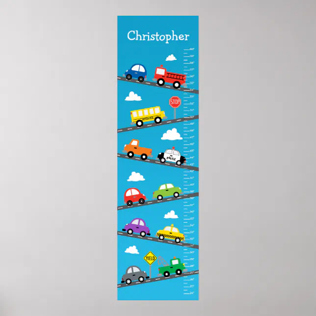 Kids Growth Chart - Cars and Trucks | Zazzle