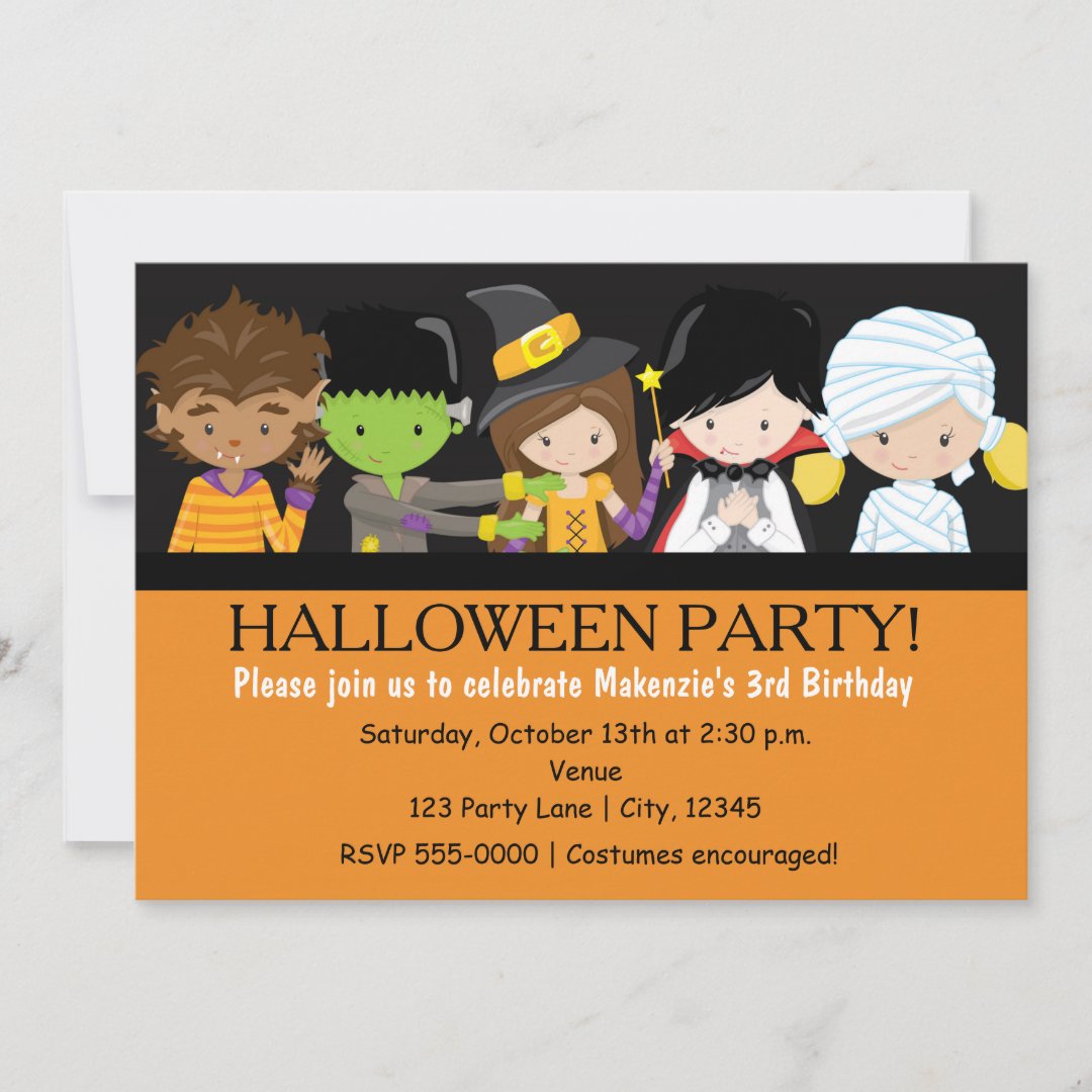 Kids Halloween Costume Birthday Party Invitation | Zazzle