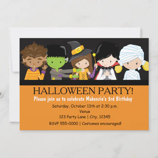 Kids Halloween Costume Birthday Party Invitation | Zazzle
