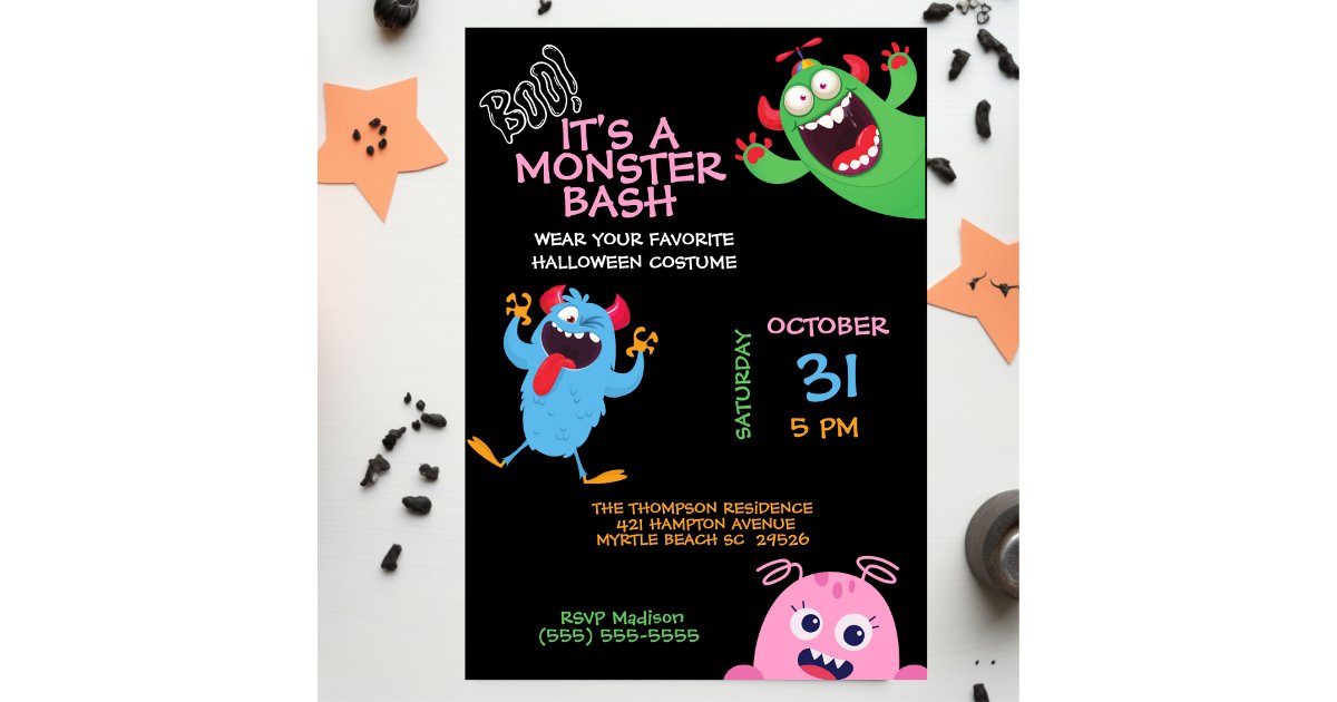 Kids Halloween Monster Mash Bash Party Invitation | Zazzle