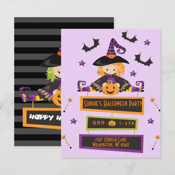 Kids Halloween Party Invitations Witch Invites | Zazzle