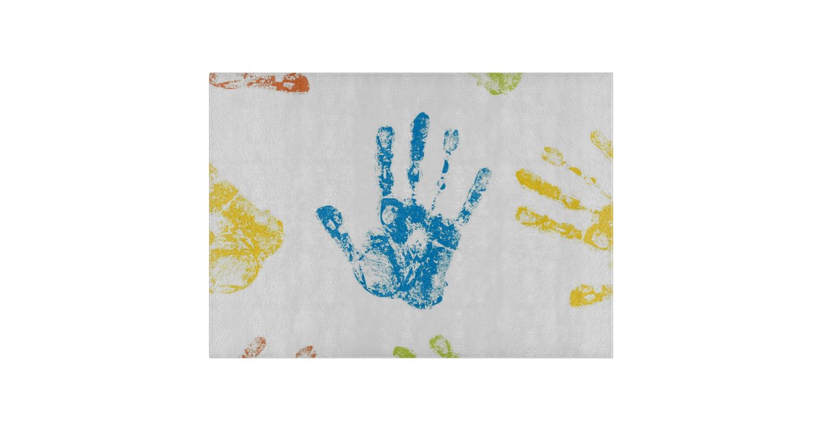 Kids Handprints in Paint Cutting Board | Zazzle