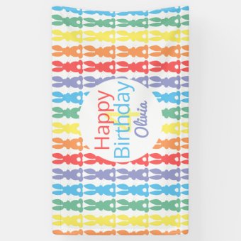 Kids Happy Birthday Rainbow Bunny Personalized Banner | Zazzle
