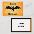 Kids Happy Halloween Cute Black Bat Note Card | Zazzle