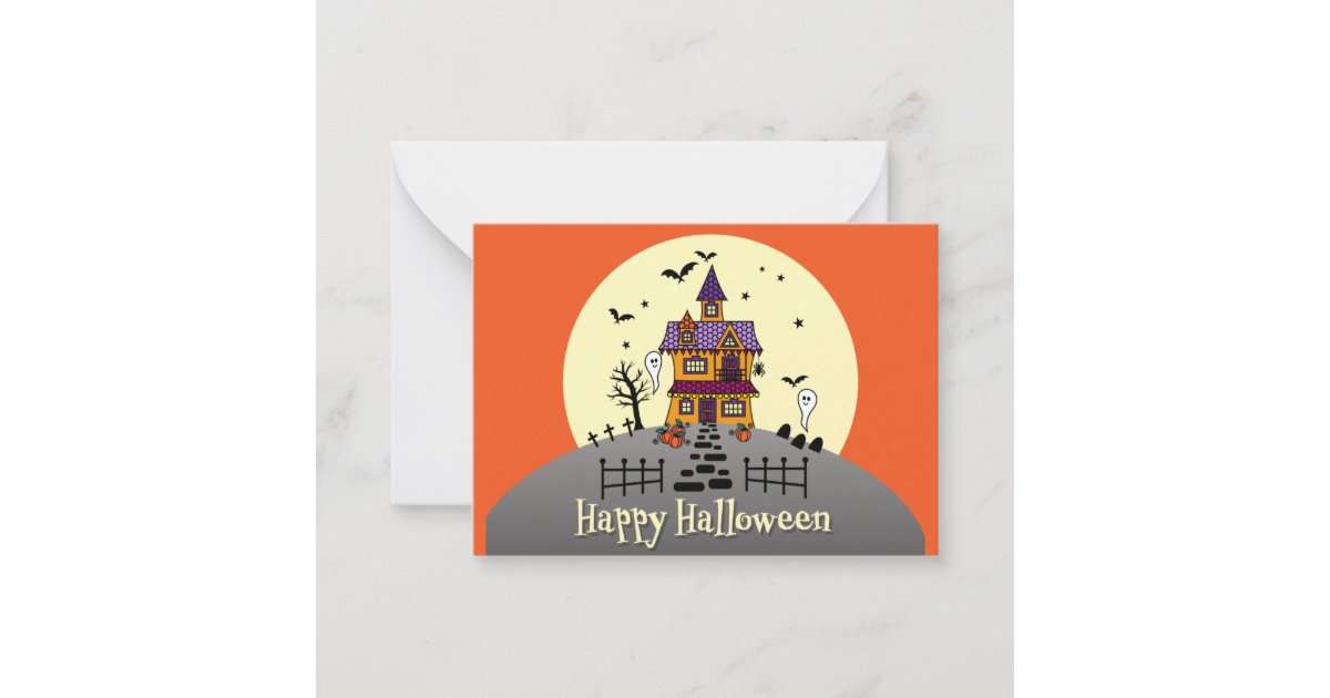 Kids Happy Halloween Haunted House Note Card | Zazzle