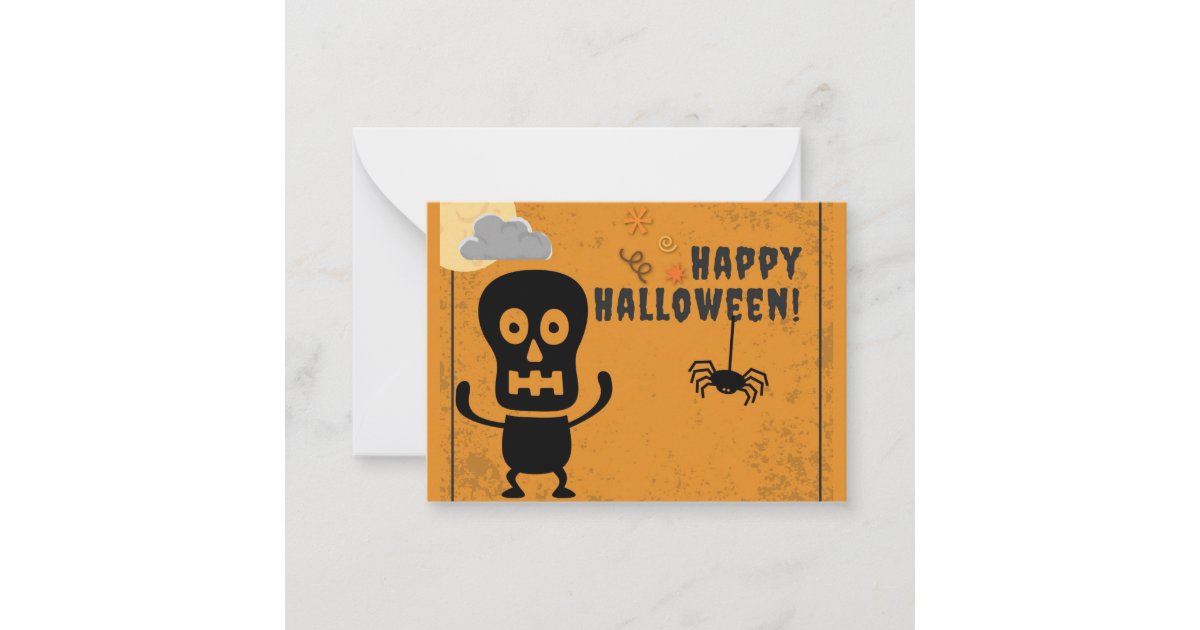 Kids Happy Halloween Spooky Skeleton Note Card | Zazzle