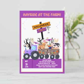 Kids Hayride Farm Halloween Tractor Party Invitation | Zazzle