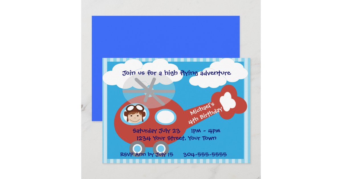 Kids Helicopter Birthday Party Invitation | Zazzle