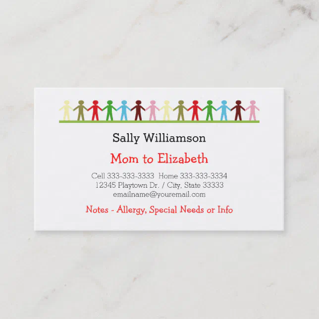 Kids Holding Hands Mommy and Child Custom Info Calling Card | Zazzle