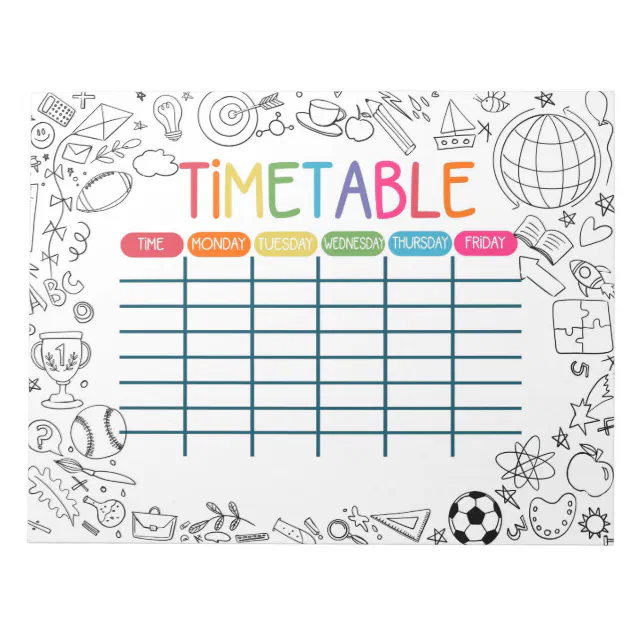 Kids homeschool timetable reading log cute doodle notepad | Zazzle