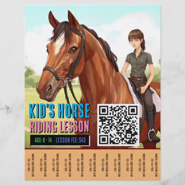 Kids' Horse Riding Lesson Flyer With QR Code | Zazzle