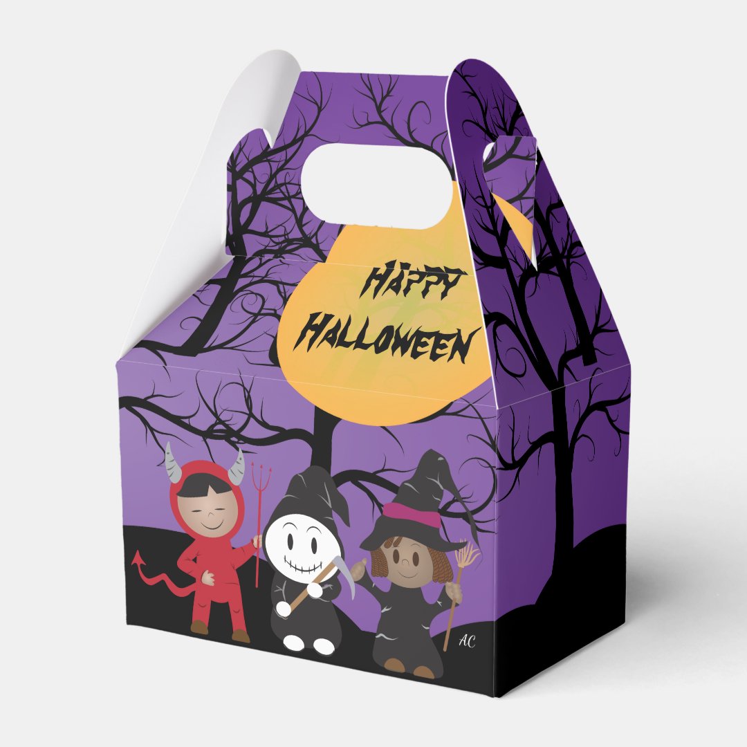Kids in Costume Purple Halloween Favor Box | Zazzle