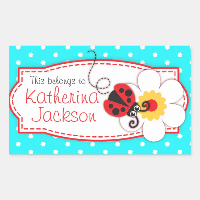kids ladybug book plate id name aqua blue sticker | Zazzle