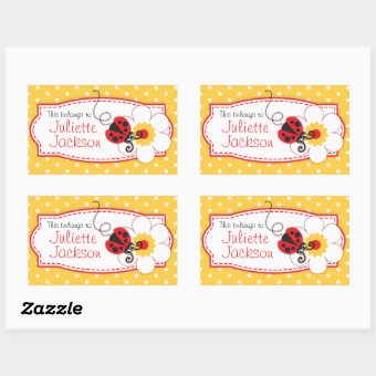 kids ladybug book plate id name yellow sticker | Zazzle