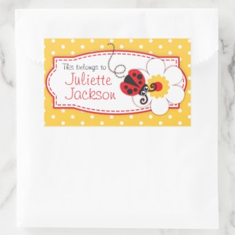 kids ladybug book plate id name yellow sticker | Zazzle