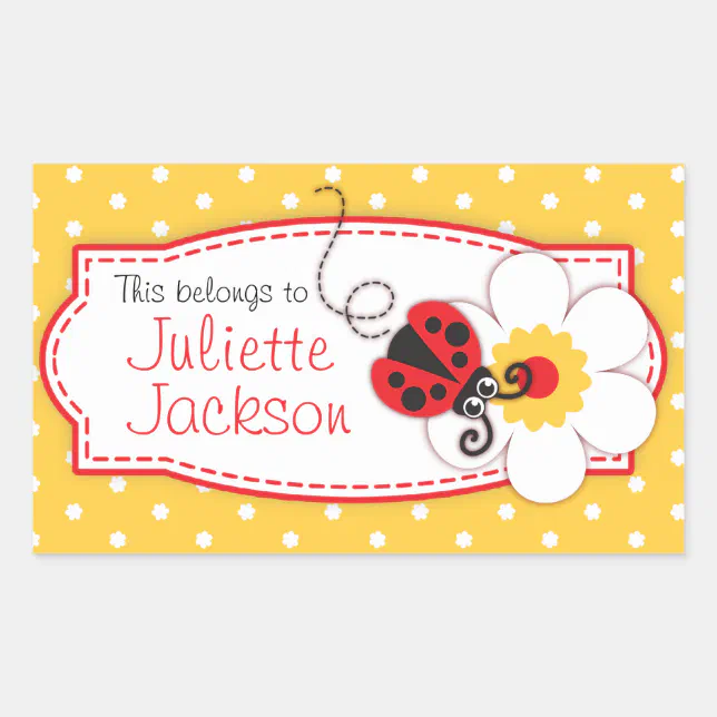 kids ladybug book plate id name yellow sticker | Zazzle