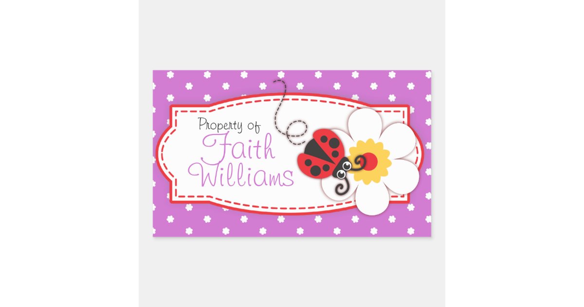 kids ladybug book plate or id name label sticker | Zazzle