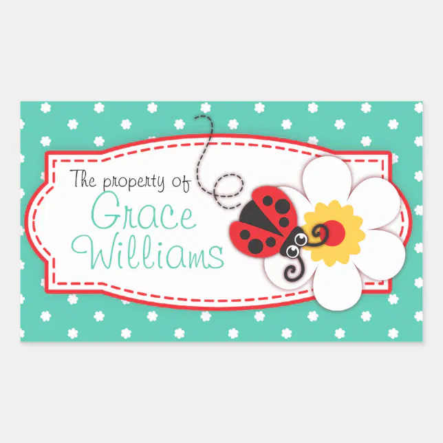 kids ladybug book plate or id name label sticker | Zazzle