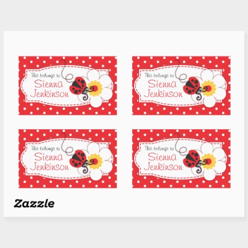 kids ladybug book plate or id name label sticker | Zazzle