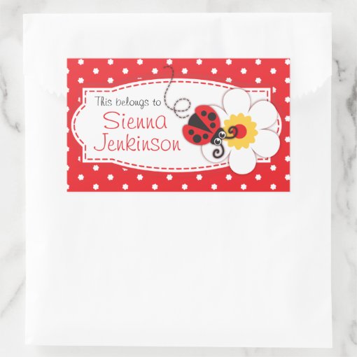 kids ladybug book plate or id name label sticker | Zazzle
