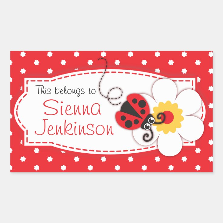 kids ladybug book plate or id name label sticker | Zazzle