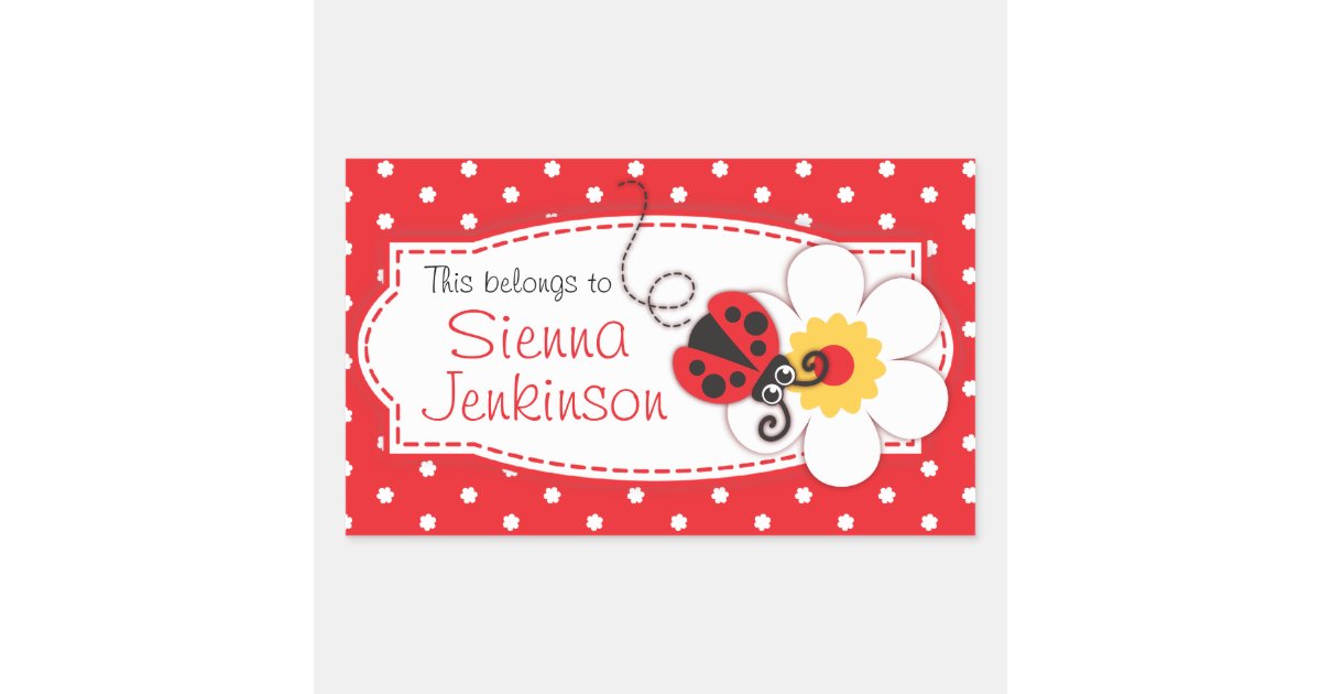 kids ladybug book plate or id name label sticker | Zazzle