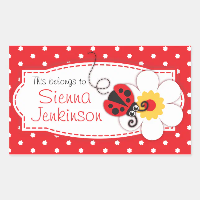 kids ladybug book plate or id name label sticker | Zazzle