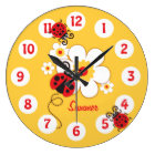 Kids ladybug & flower cute purple girls wall clock | Zazzle.com