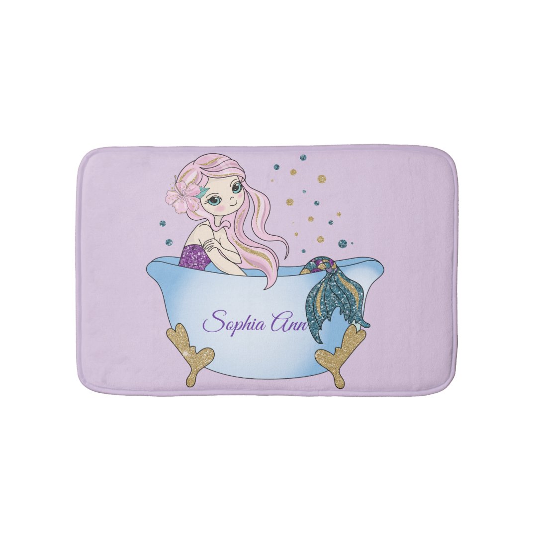 Kids Lavender Glitter Mermaid Bath Mat | Zazzle