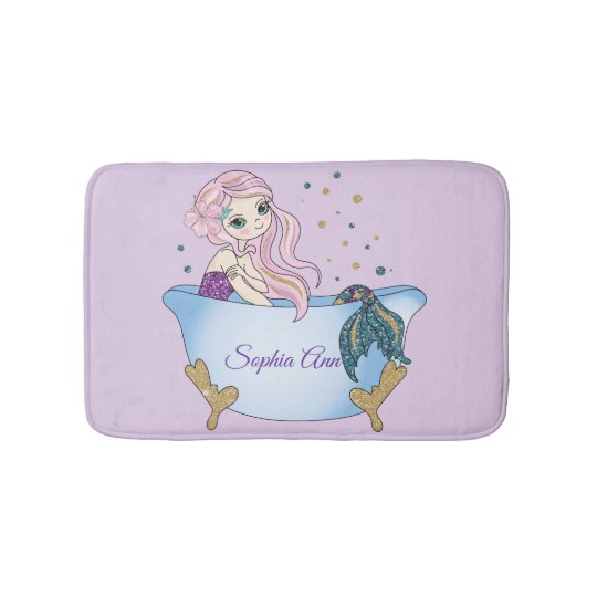 Kids Lavender Glitter Mermaid Bath Mat | Zazzle.com