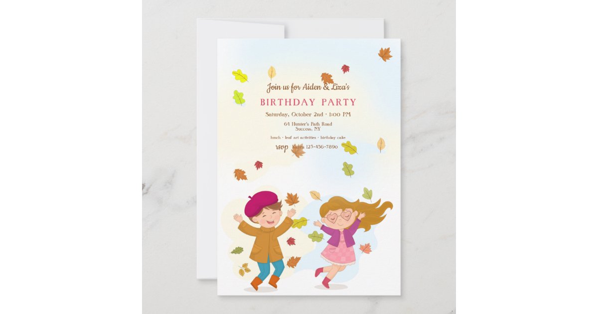 Kids Leaf Play Birthday Party Invitation | Zazzle