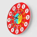 Kids learn to tell time bright red wall clock | Zazzle