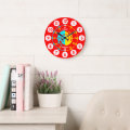 Kids learn to tell time bright red wall clock | Zazzle